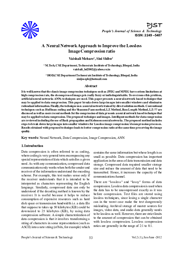(PDF) A Neural Network Approach to Improve the Lossless Image Compression ratio