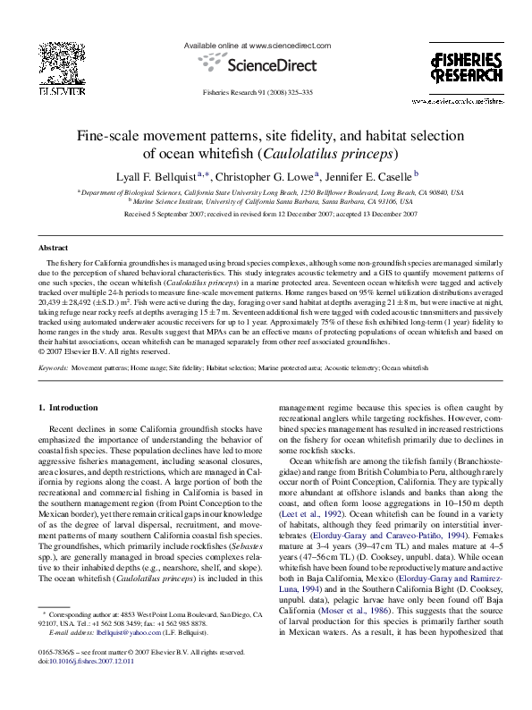(PDF) Fine-scale movement patterns, site fidelity, and habitat ...