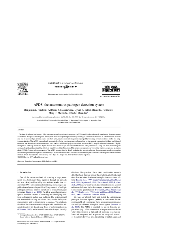 (PDF) APDS: the autonomous pathogen detection system