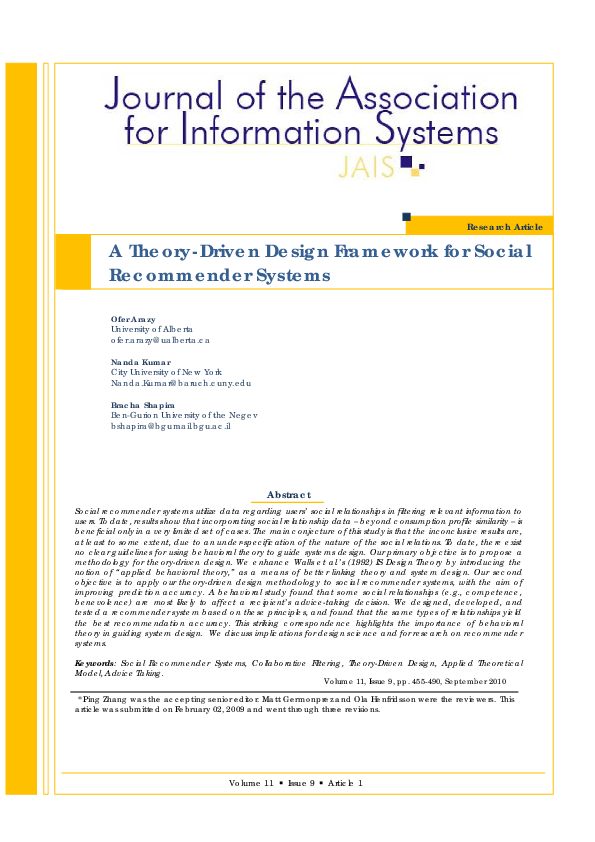 (PDF) A theory-driven design framework for social recommender systems