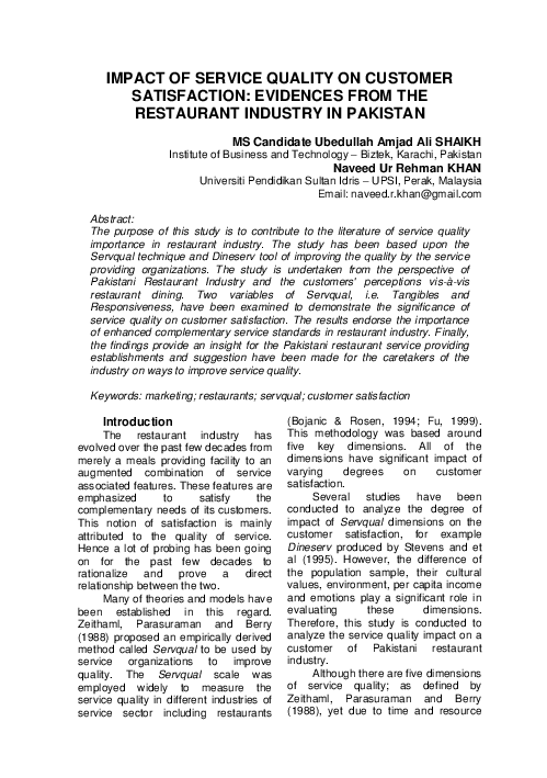 (PDF) Impact Of Service Quality On Customer Satisfaction: Evidences ...