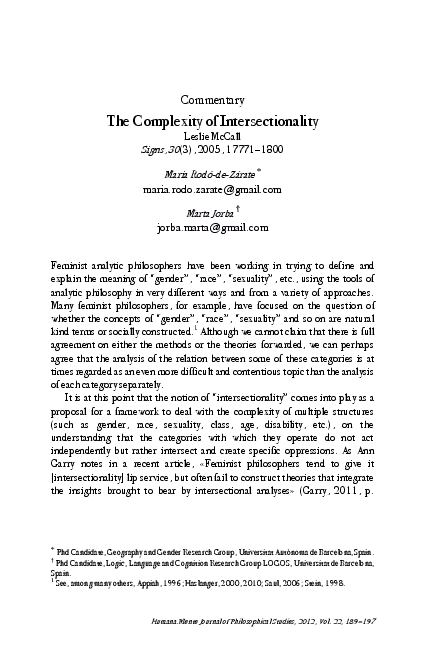 (PDF) Commentary on The Complexity of Intersectionality