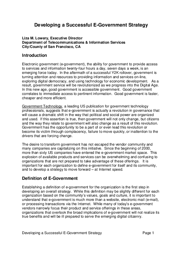 (PDF) Developing a successful e-government strategy