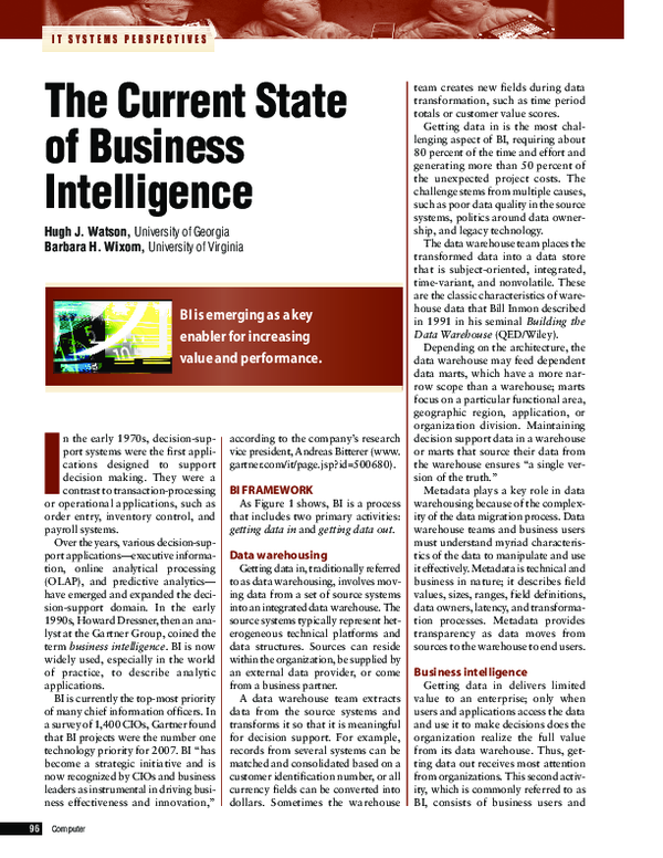 (PDF) The current state of business intelligence