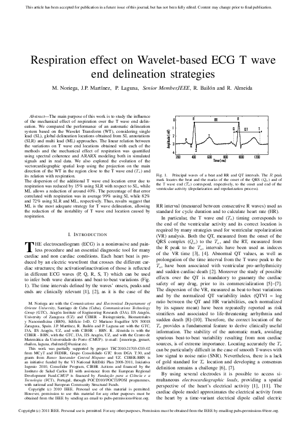 (PDF) Respiration effect on Wavelet-based ECG T-wave end delineation strategies