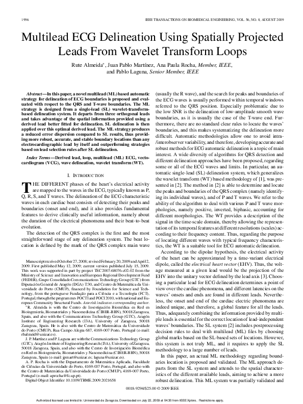 Pdf Multilead Ecg Delineation Using Spatially Projected Leads From Wavelet Transform Loops