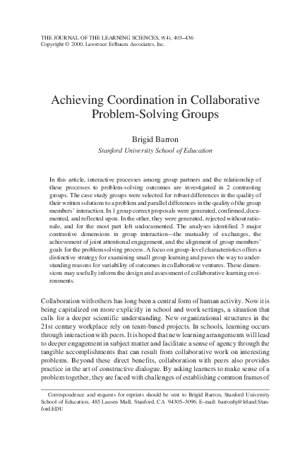 (PDF) Achieving coordination in collaborative problem-solving groups