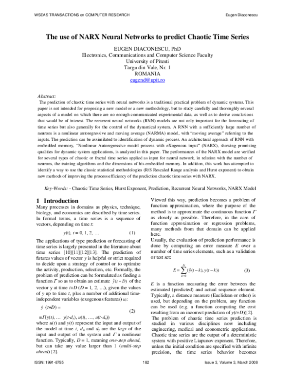 Pdf The Use Of Narx Neural Networks To Predict Chaotic Time Series