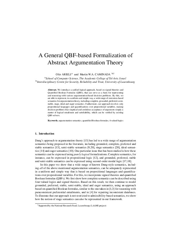 Pdf A General Qbf Based Formalization Of Abstract Argumentation Theory