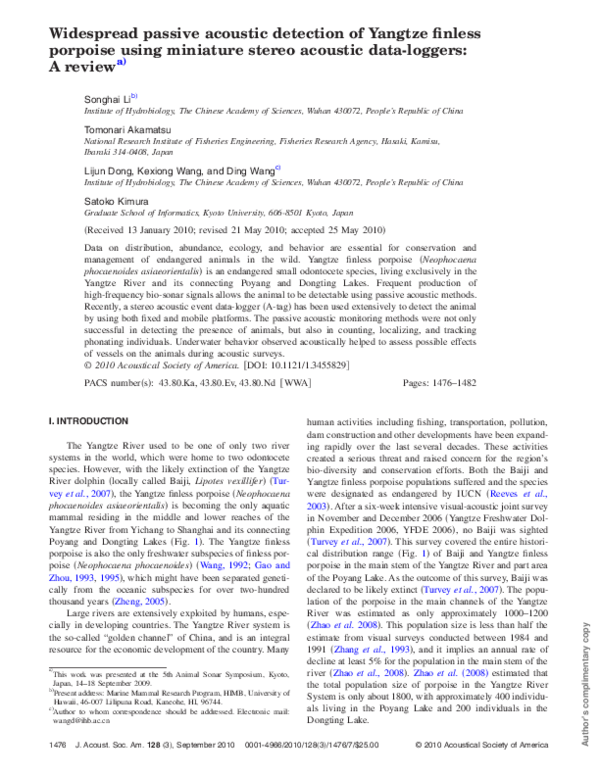 (PDF) Widespread passive acoustic detection of Yangtze finless porpoise ...