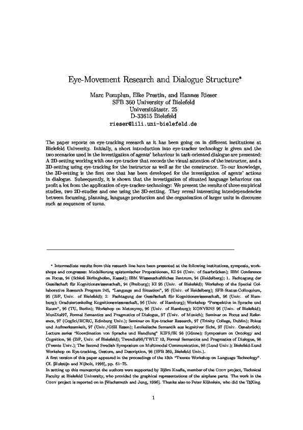 (PDF) Eye-movement research and dialogue structure