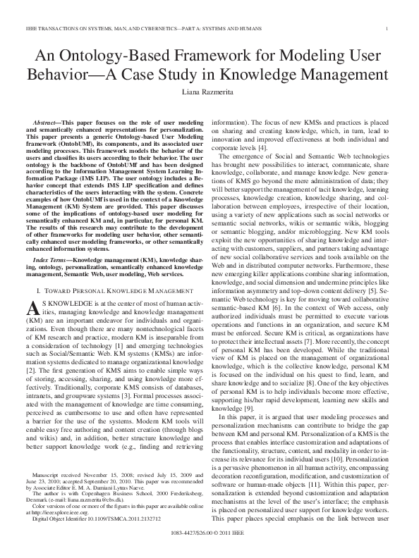 (PDF) An Ontology-Based Framework for Modeling User Behavior A Case Study in Knowledge Management