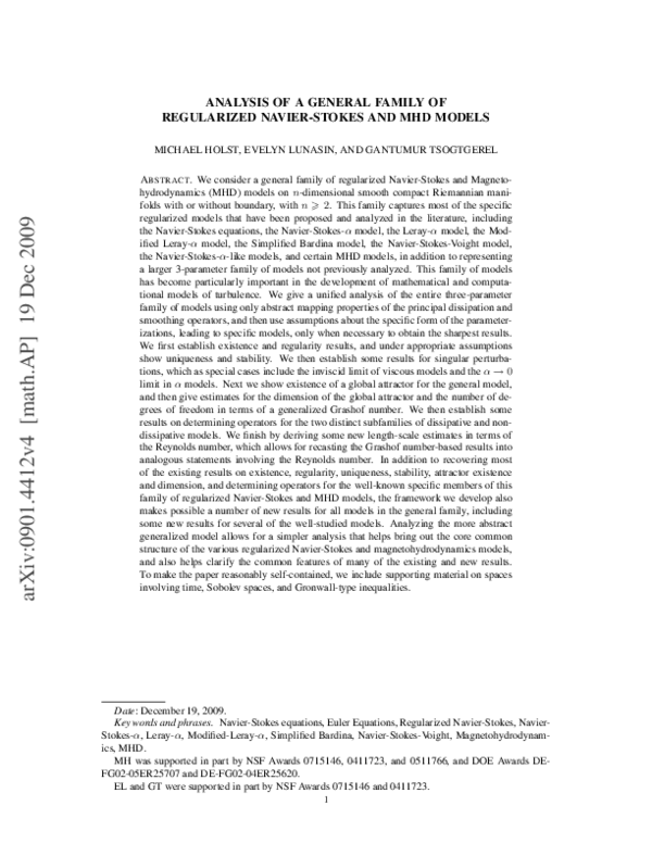 (PDF) Analysis of a General Family of Regularized Navier-Stokes and MHD ...