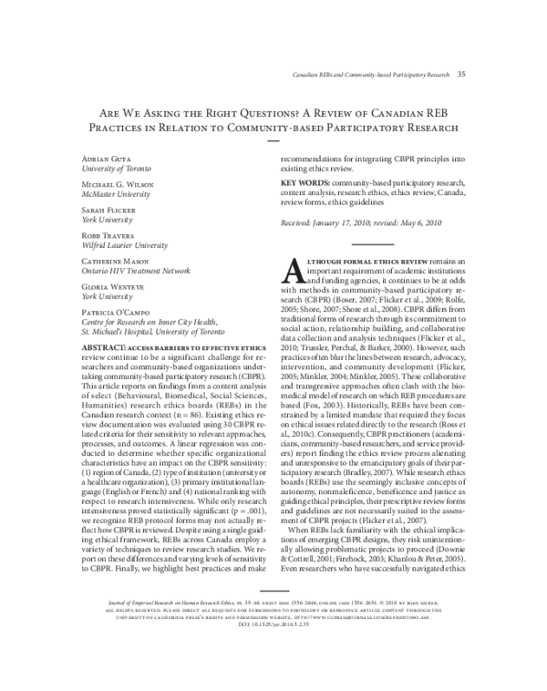 (PDF) Are we asking the right questions? A review of Canadian REB ...