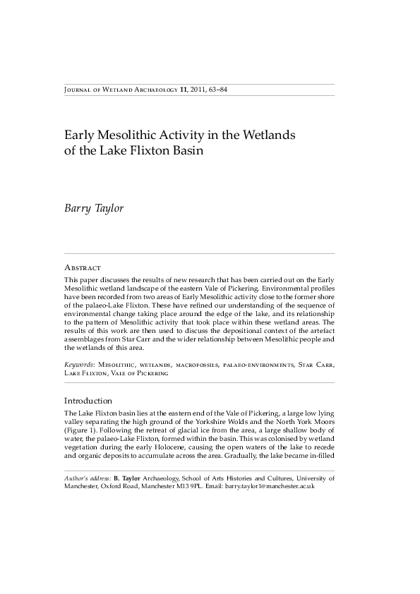 (PDF) Early Mesolithic activity in the wetlands of the Lake Flixton Basin