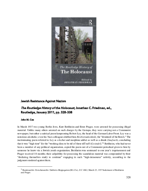 (PDF) "Jewish Resistance Against Nazism," for "Routledge History of the ...