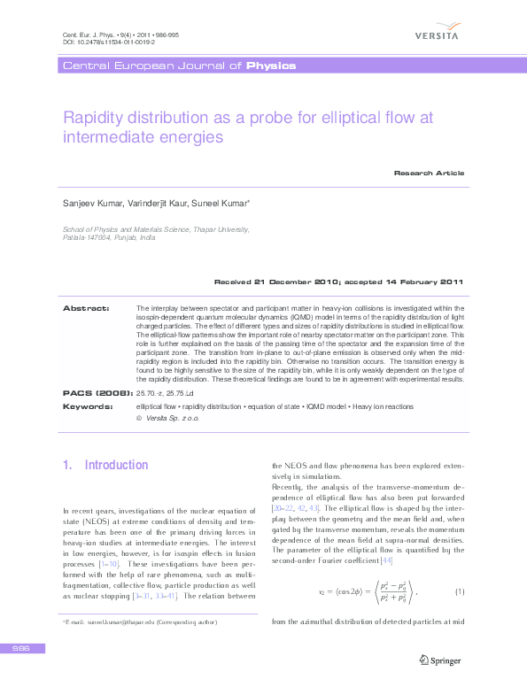 (PDF) Rapidity distribution as a probe for elliptical flow at ...