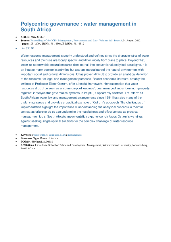 (DOC) Polycentric governance : water management in South Africa