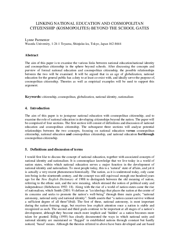 (PDF) LINKING NATIONAL EDUCATION AND COSMOPOLITAN CITIZENSHIP ...