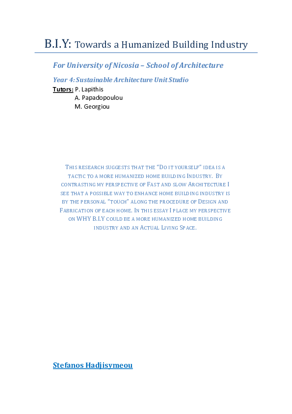 (PDF) B.I.Y: Towards a Humanized Building Industry by Stefanos Hadjisymeou