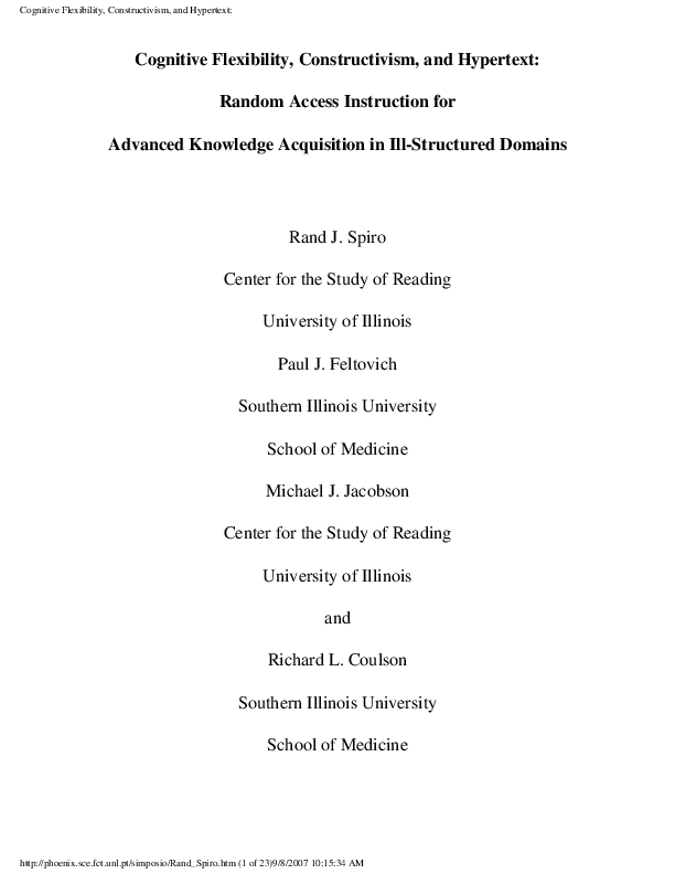 (PDF) Cognitive flexibility, constructivism, and hypertext: Random access instruction for ...