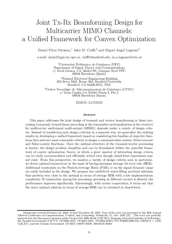(PDF) … for multicarrier MIMO channels: A unified framework for convex optimization