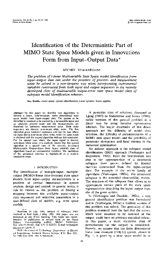 Pdf Identification Of The Deterministic Part Of Mimo State Space Models Given In Innovations