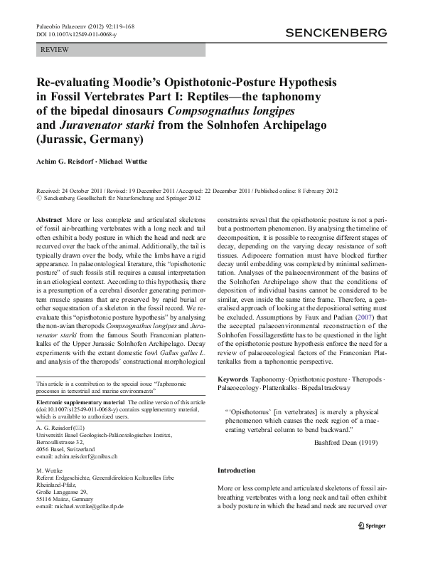 (PDF) Re-evaluating Moodie's Opisthotonic-Posture Hypothesis in Fossil ...