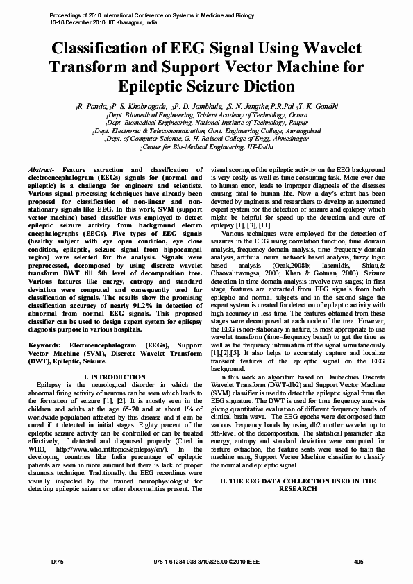 Pdf Classification Of Eeg Signal Using Wavelet Transform And Support Vector Machine