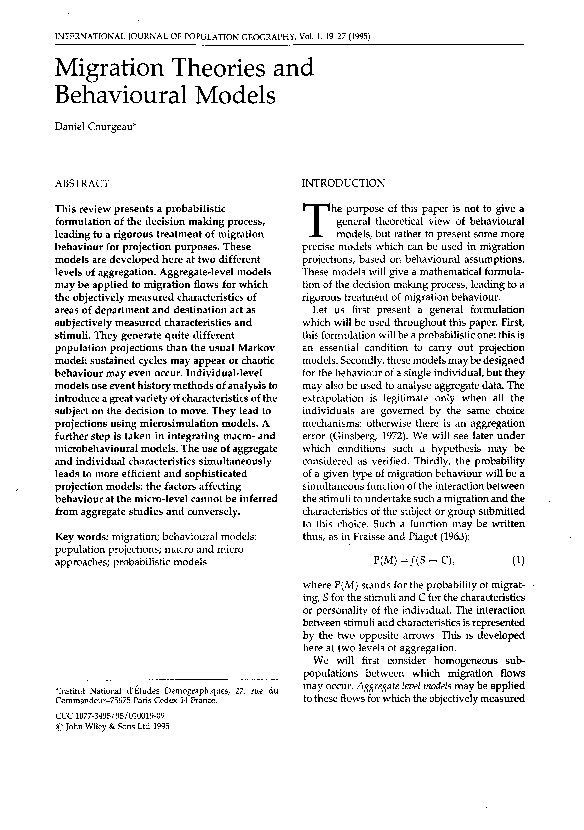 (PDF) Migration theories and behavioural models