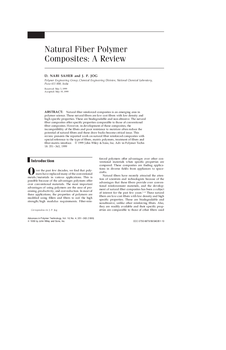 (PDF) Natural fiber polymer composites: a review