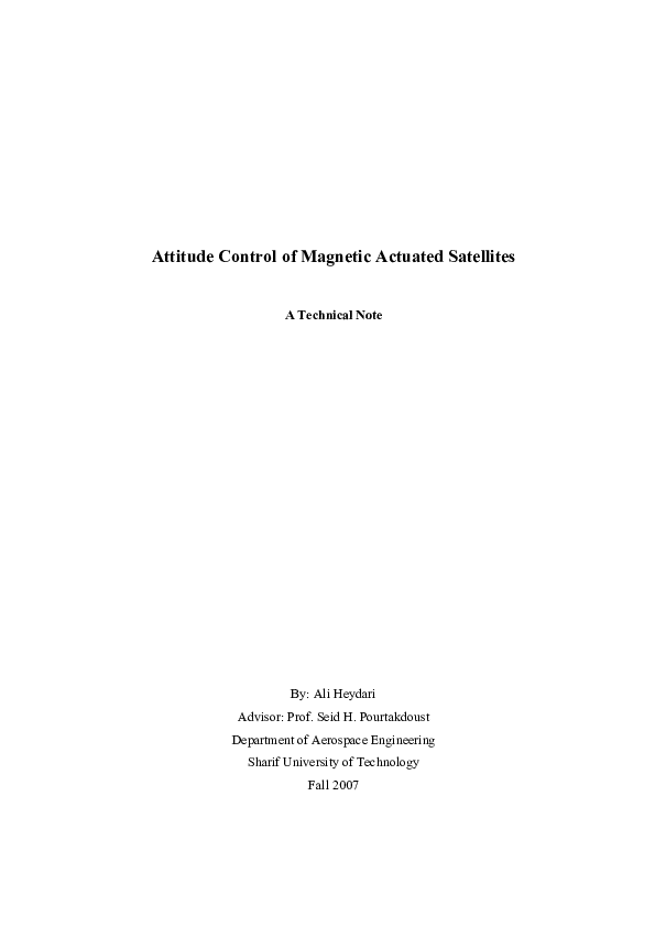 Pdf Handout Attitude Control Of Magnetic Actuated Satellites