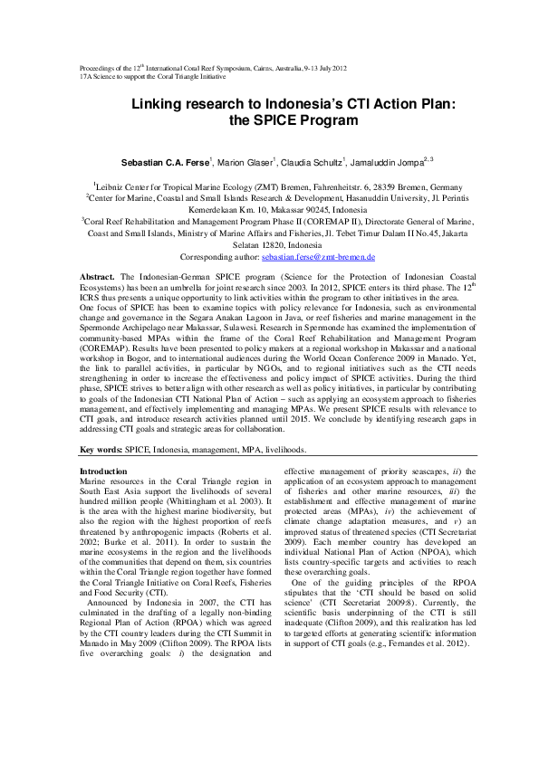 (PDF) Linking research to Indonesia's CTI Action Plan: the SPICE Program
