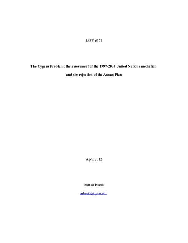 The Cyprus Problem: the assessment of the 1997-2004 United Nations ...