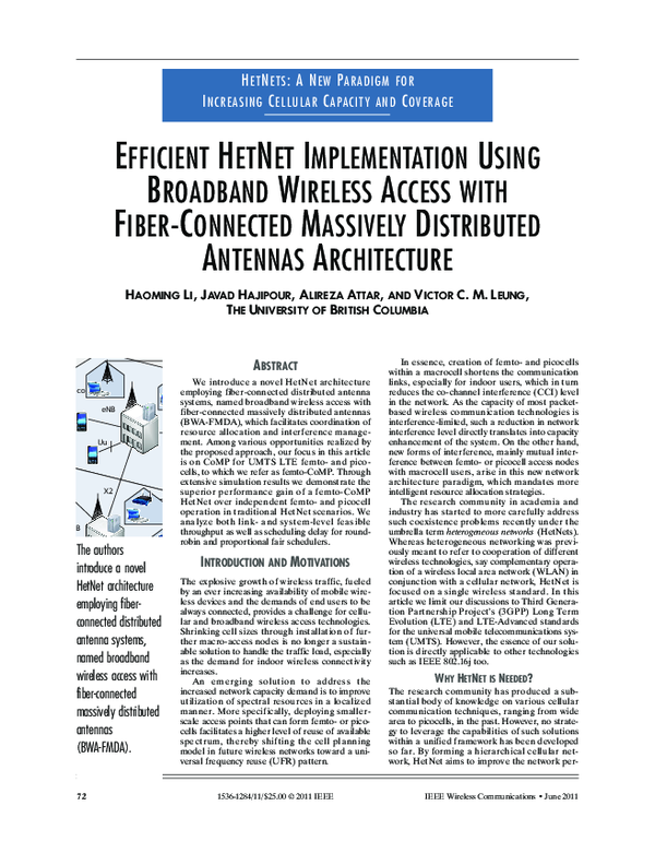 (PDF) Efficient HetNet implementation using broadband wireless access with fiber-connected ...