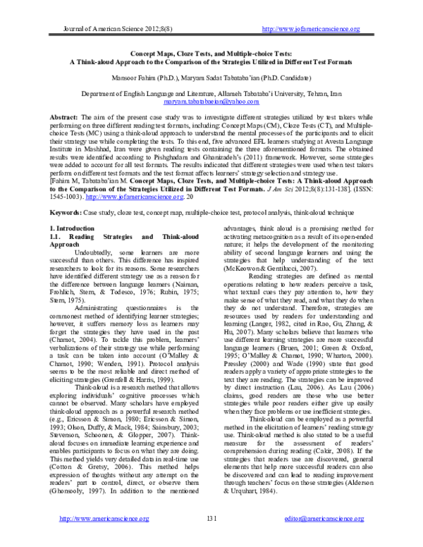 (PDF) Concept Maps, Cloze Tests, and Multiple-choice Tests: A Think ...