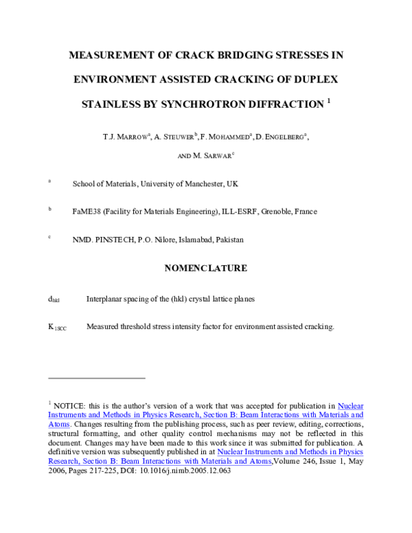 Pdf In Situ Analysis Of Cracks In Structural Materials Using