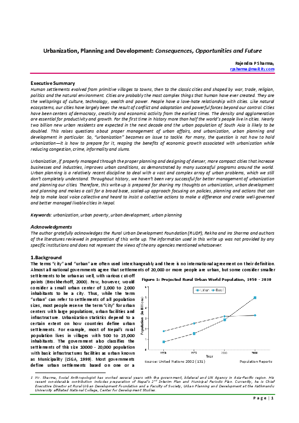 (PDF) Urbanization, Planning and Development: Consequences ...