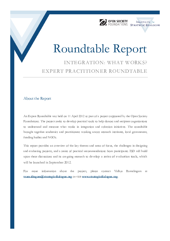 (PDF) Roundtable Report on Integration: What works?