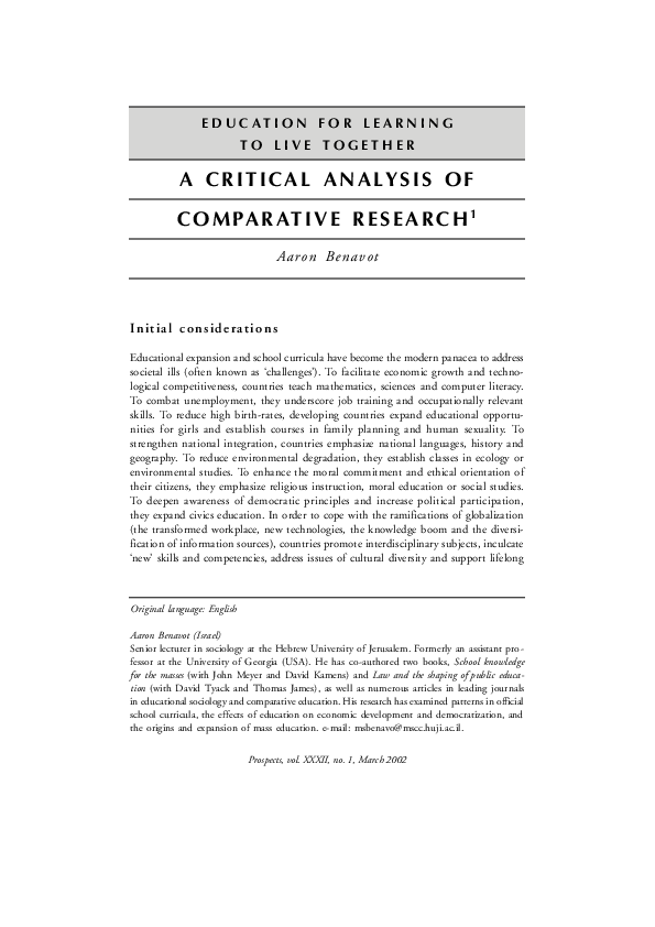 (PDF) A critical analysis of comparative research