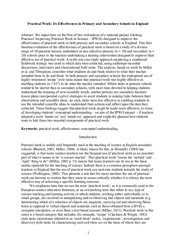(PDF) Practical work: its effectiveness in primary and secondary ...