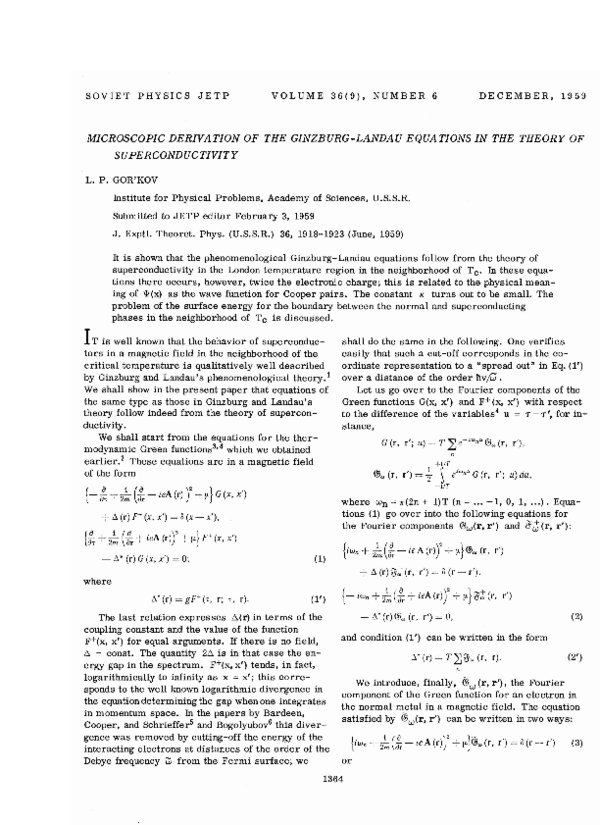 (PDF) Microscopic derivation of the Ginzburg-Landau equations in the ...