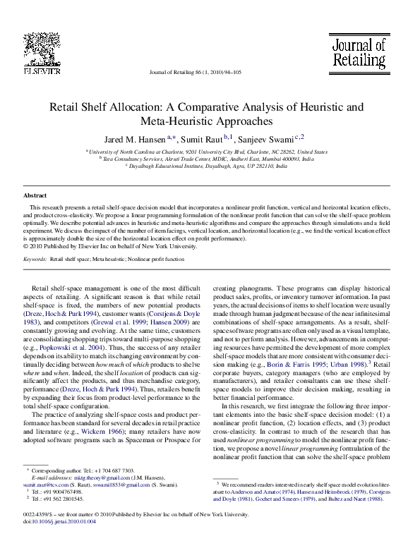 (PDF) Retail shelf allocation: A comparative analysis of heuristic and meta-heuristic approaches