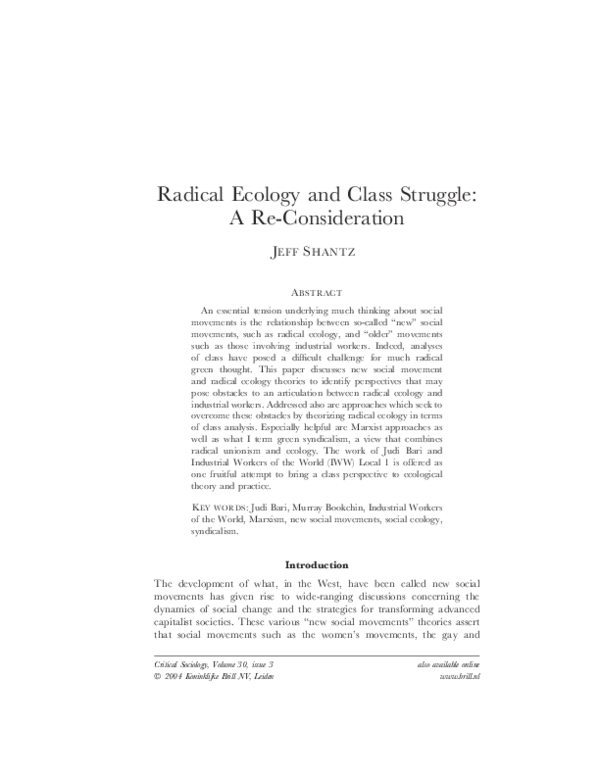 (PDF) Radical Ecology and Class Struggle: A Re-Consideration