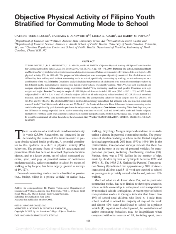 (PDF) Objective physical activity of Filipino youth stratified for ...