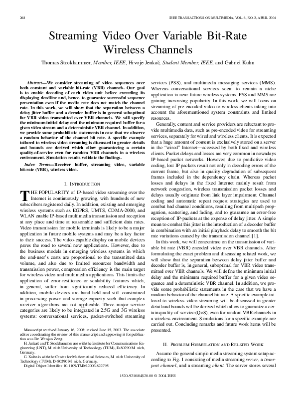 (PDF) Streaming video over variable bit-rate wireless channels
