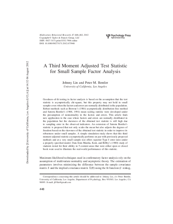 (PDF) A Third Moment Adjusted Test Statistic for Small Sample Factor ...