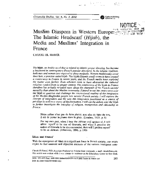 (PDF) Muslim diaspora in Western Europe: The Islamic headscarf (hijab ...