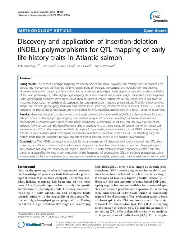 (PDF) Discovery and application of insertion-deletion(INDEL) polymorphisms for QTL mapping of ...