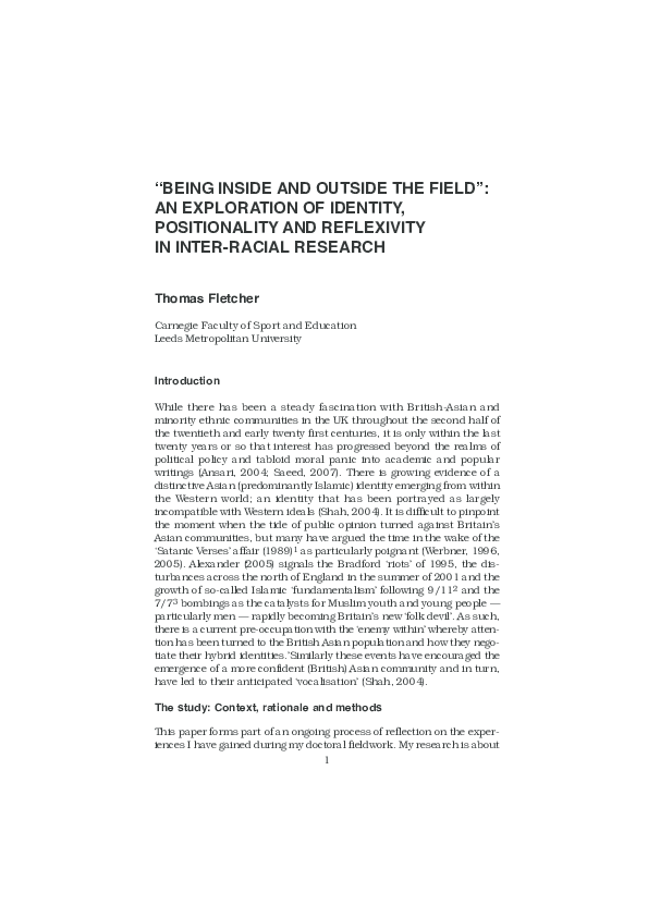 (PDF) “Being Inside and Outside the Field”. An Exploration of Identity ...